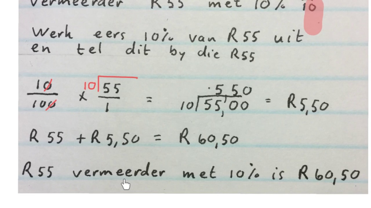 Vermeerder met n sekere persentasie graad 7 (wiskvaw) (Wiskdo) - YouTube
