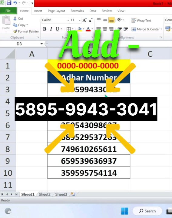 आधार Number का Format Set करें || How to set Adhar format in Excel #shorts #viral #excel - YouTube