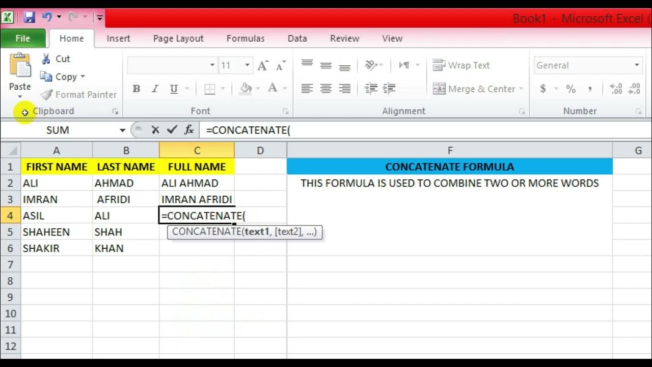 how to use concatenate function in excel || concatenate function - YouTube