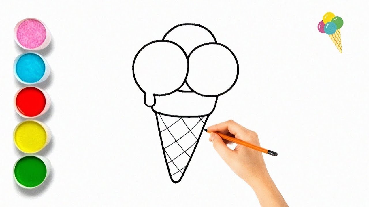 Ice cream Drawing, Painting & Coloring For Kids and Toddlers_ Child Art ...