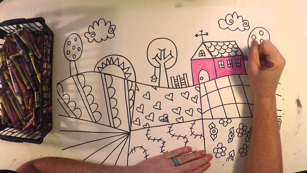 Folk Art Landscapes: Creating a Crayon Resist - YouTube