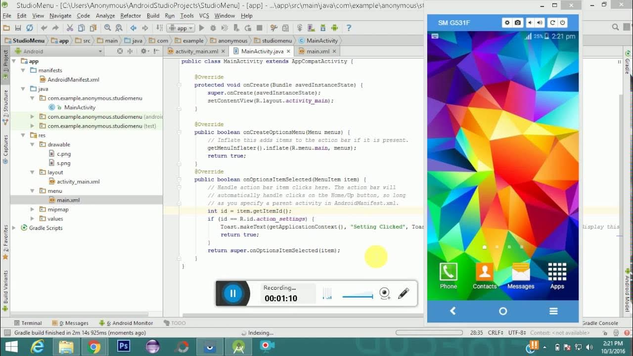 Android Menu Example - Android Studio - YouTube