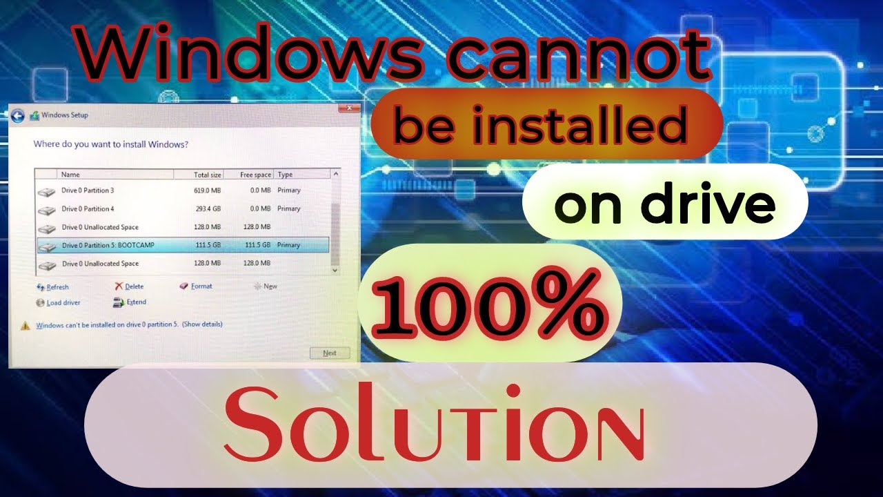 Windows can't be installed on drive 0 parttion 3/-tabibur7050 - YouTube