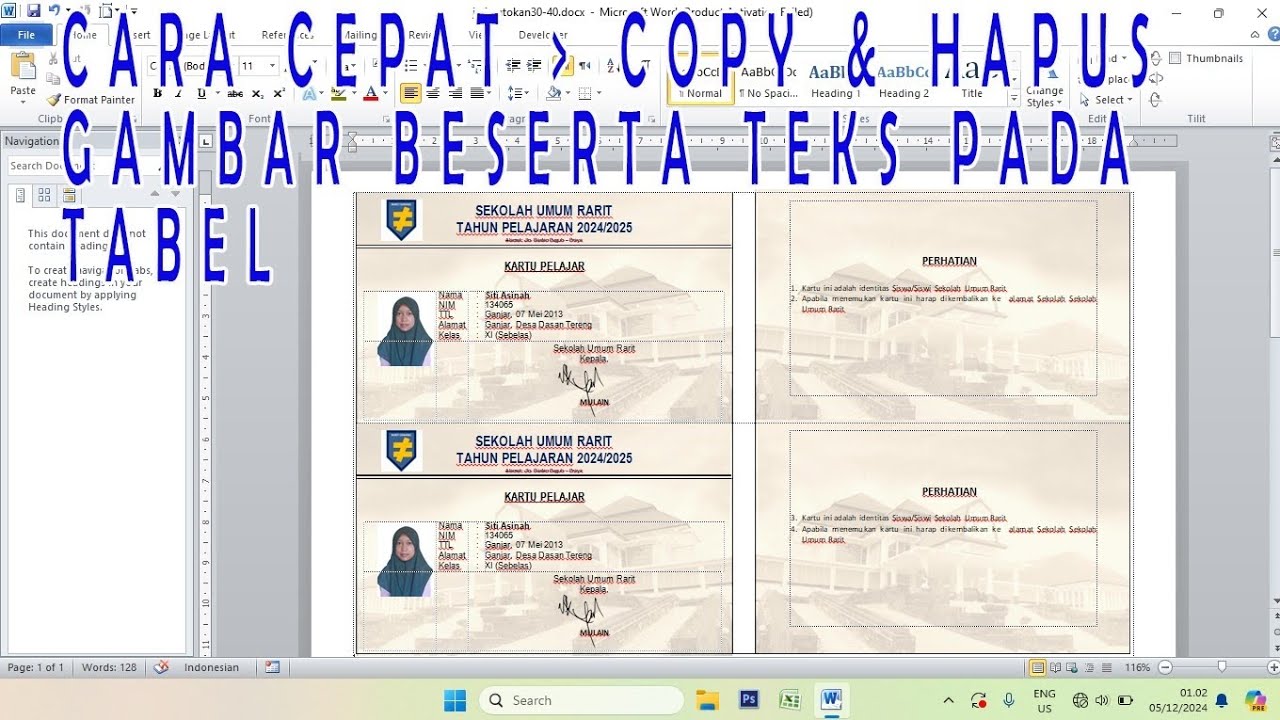 CARA MUDAH_COPY & HAPUS GAMBAR BESERTA TEKS DI DALAM TABEL MICROSOFT ...