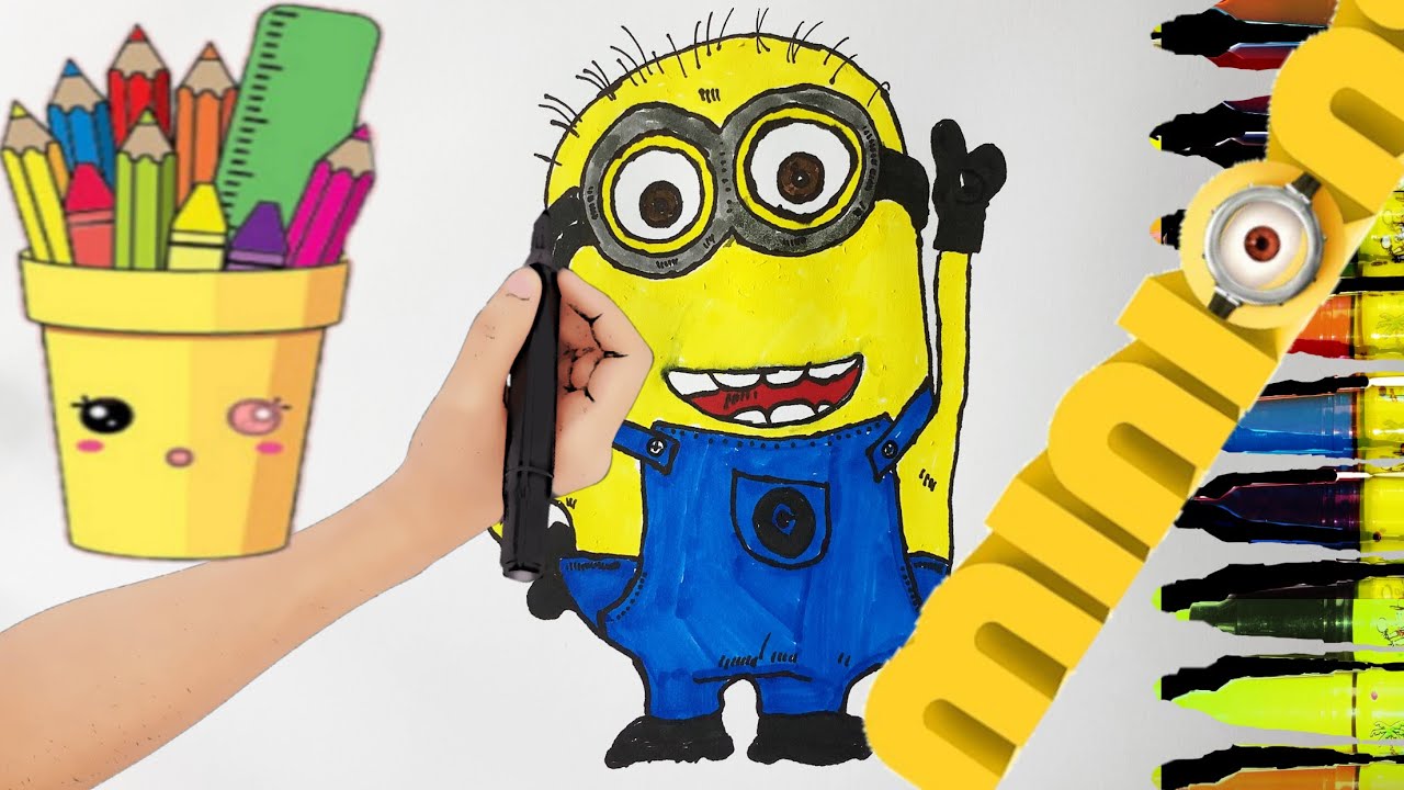 How to Draw and colour a minion for Kids | Arts Drawing and Colouring ...