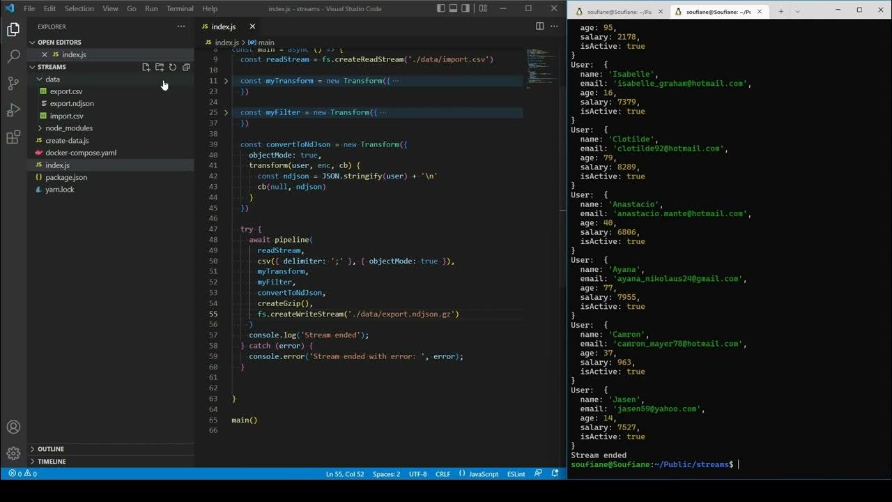 Node.js Streams - Part 3 (Intermediate) - Stream to ndjson and GZ compression - Stream to ...