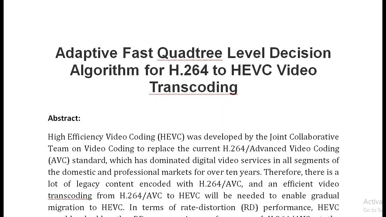 Adaptive Fast Quadtree Level Decision Algorithm for H 264 to HEVC Video Transcoding - YouTube