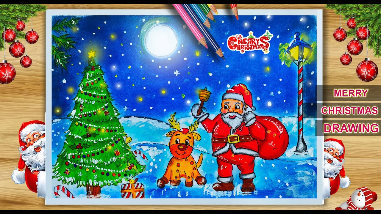 How To Draw A Christmas Drawing Step By Step | Easy Christmas Drawing ...