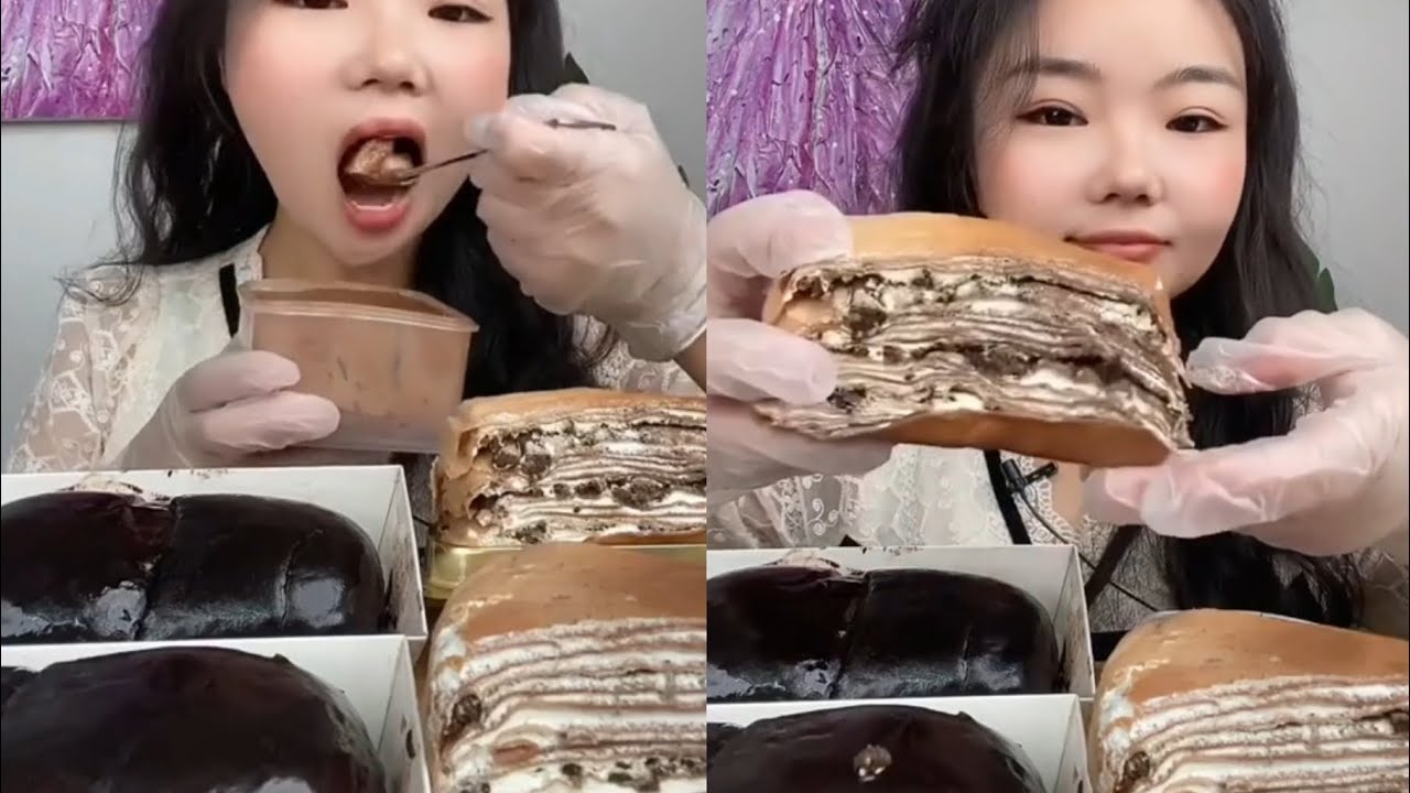 ASMR MUKBANG EATING SHOW CHOCOLATE CREAM CAKE FAMOUS - YouTube