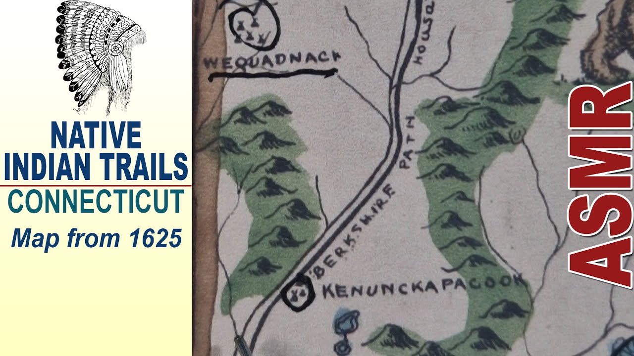 1625 vintage map of NATIVE INDIAN trails and settlements in CONNECTICUT ...