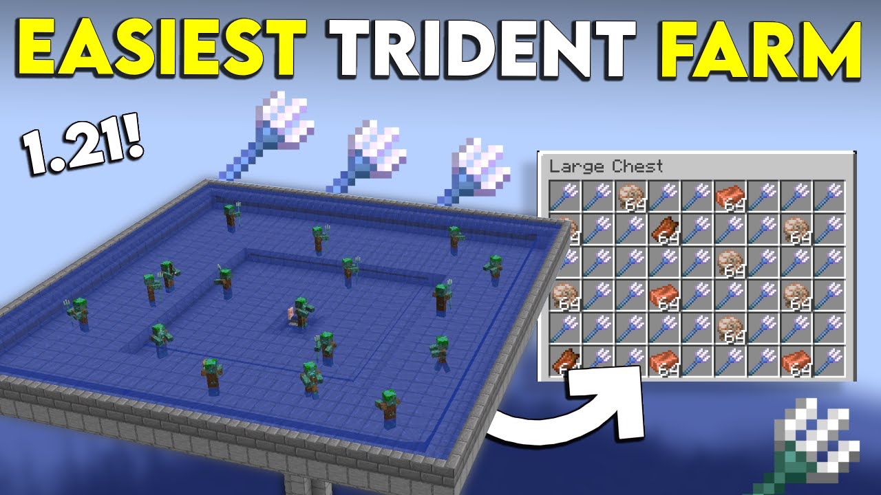 Minecraft Trident Farm Bedrock 1.21 Tutorial (MCPE, Windows 10, Xbox, PS4, Switch) - YouTube