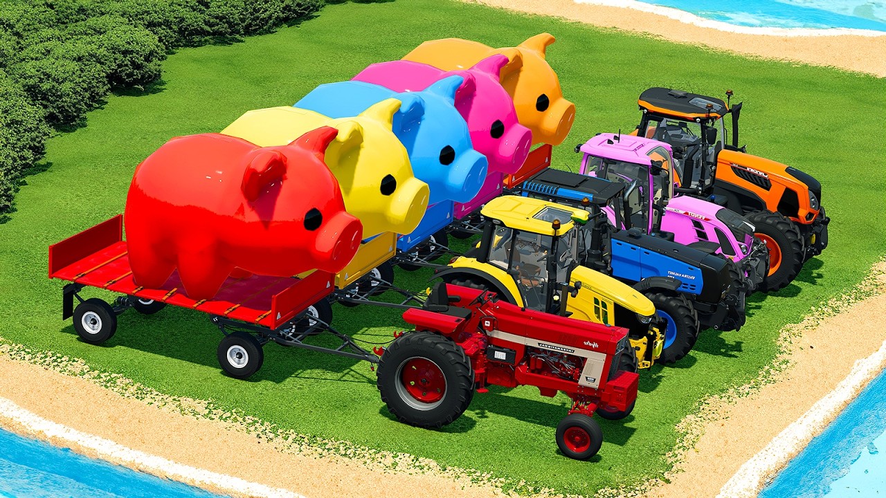 BIG & SMALL GIANT PIGS TRANSPORTING WITH DIFFERENT TRACTORS BATTLE ...