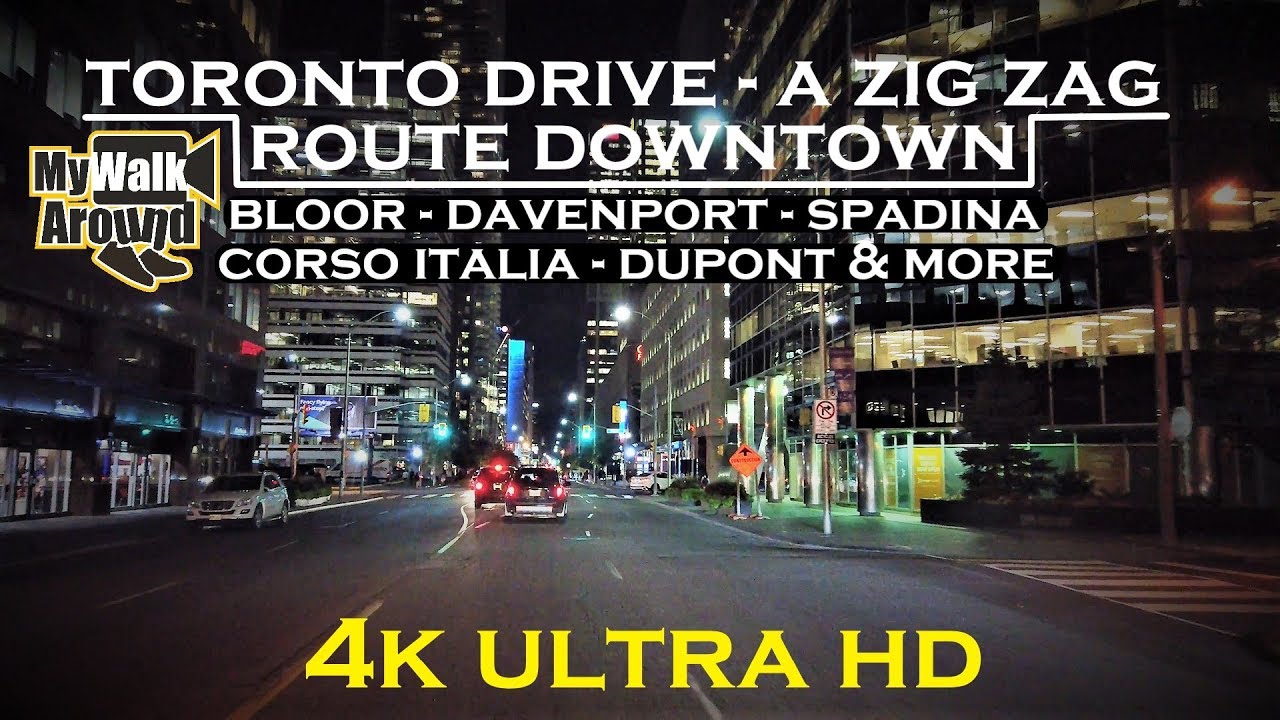 Driving a zig zag route on a beautiful downtown Toronto night (4k video ...
