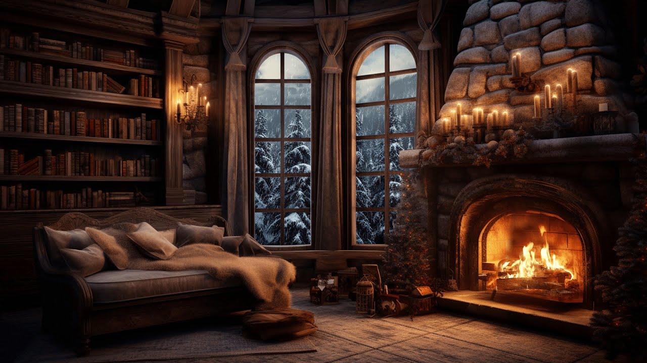 Cozy Snowfall ASMR | Snowy Winter Vibes with Fireplace Ambience for ...