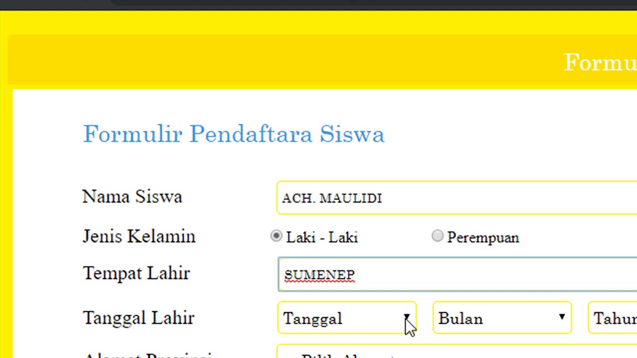Formulir Pendaftaran Siswa Menggunakan HTML & Css - YouTube