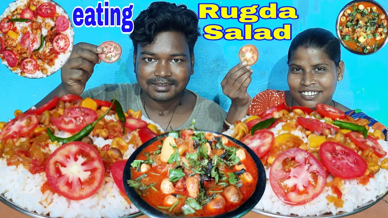 Rugda potato gourd curry with rice eating | Rugda tomato salad rice ...