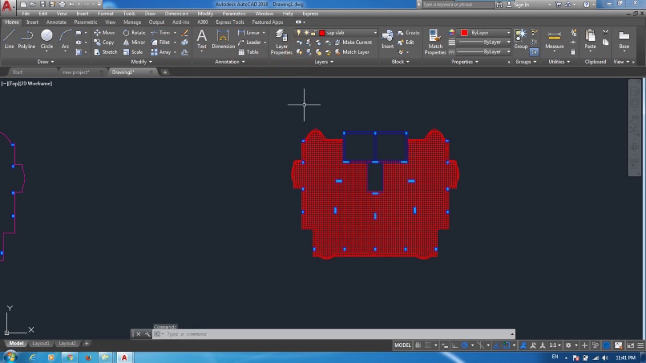 07 create dxf file CAD for flat slab model SAP 2000 V.19 - YouTube