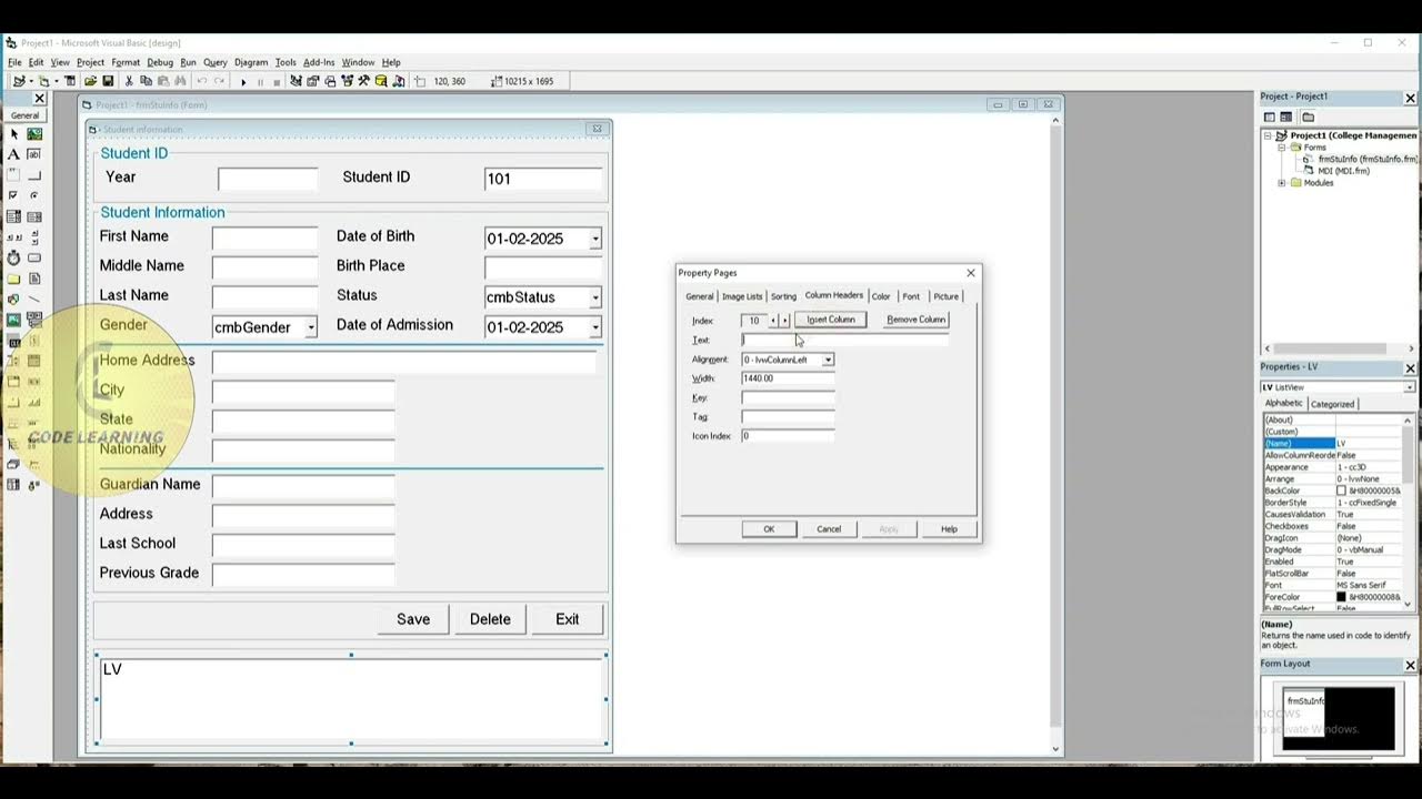 Vb6.0 | CMP 'frmStuInfo - add columns in ListView' | CodeLearning - YouTube