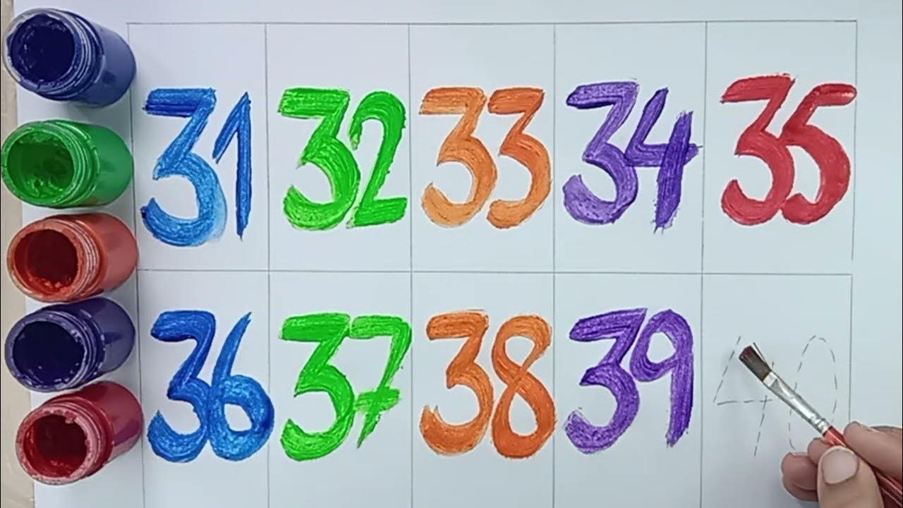How To Write And Learn Counting Numbers 31 To 40 Numbers | Colours Name ...