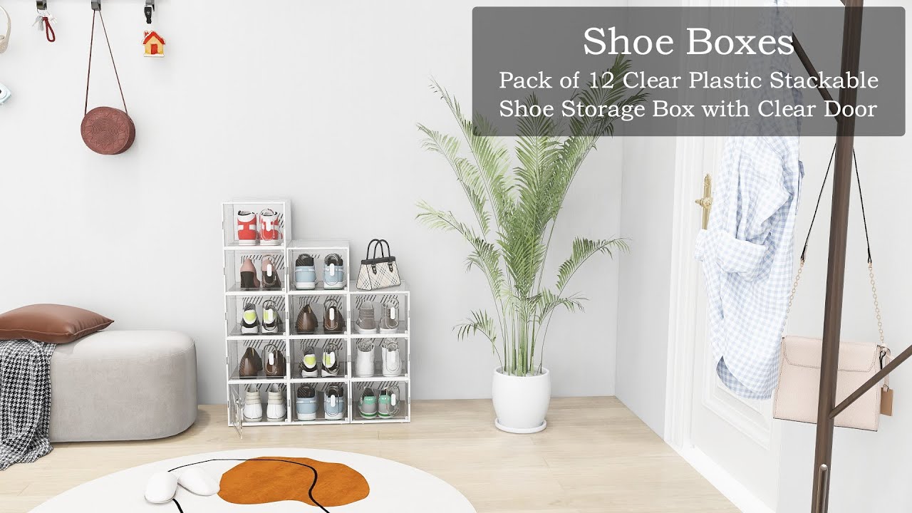 Pack of 12 Clear Plastic Stackable Shoe Storage Boxes Assembly ...