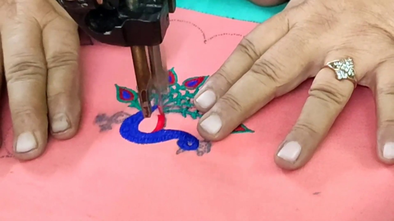 Peacock design and cutwork with Machine embroidery - YouTube