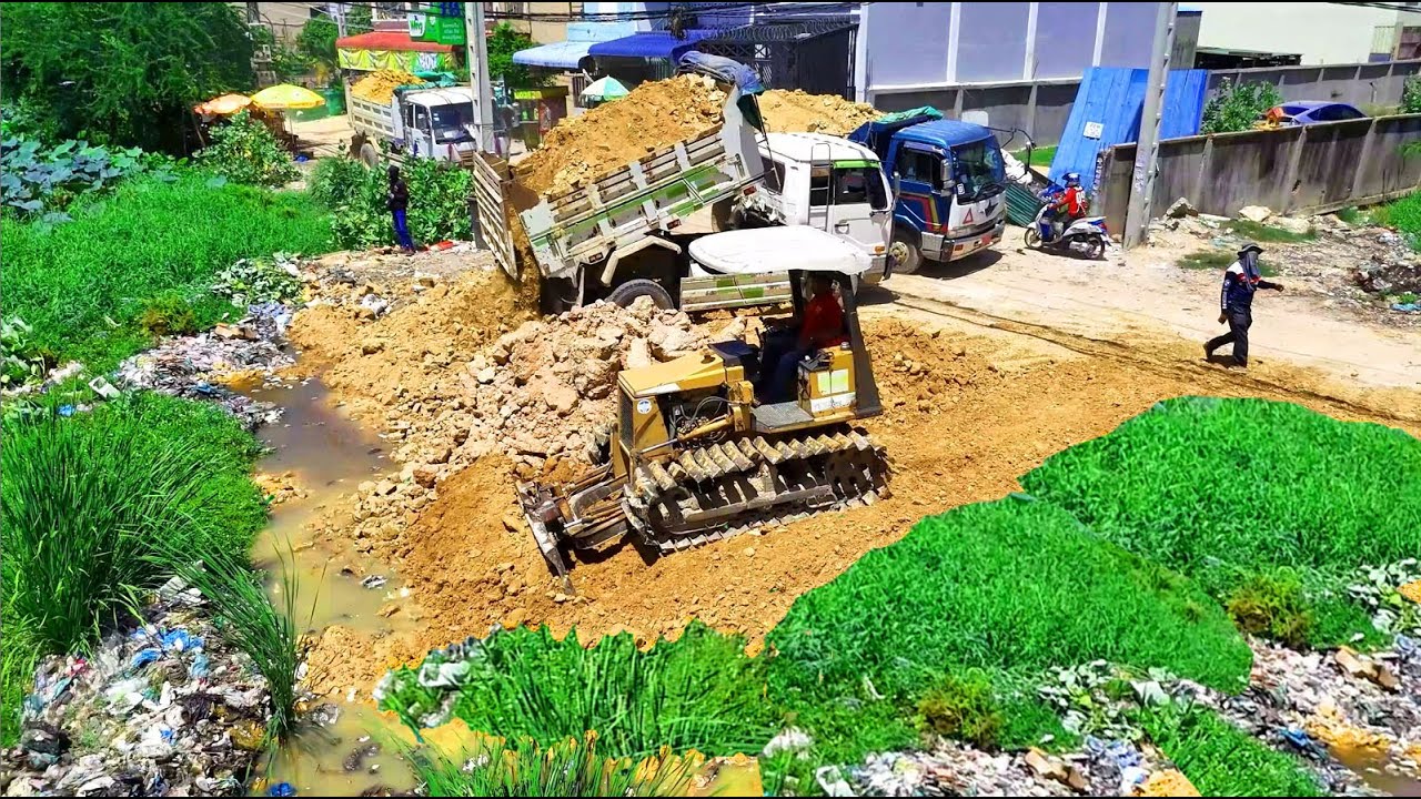 Nicely New Project Clear Trash Flooded Area Landfill!Bulldozer Push ...