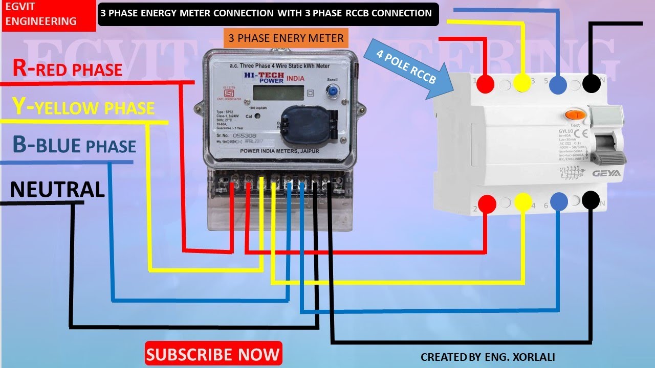 3 Phase energy meter connection with 3 Phase RCCB connection complete ...