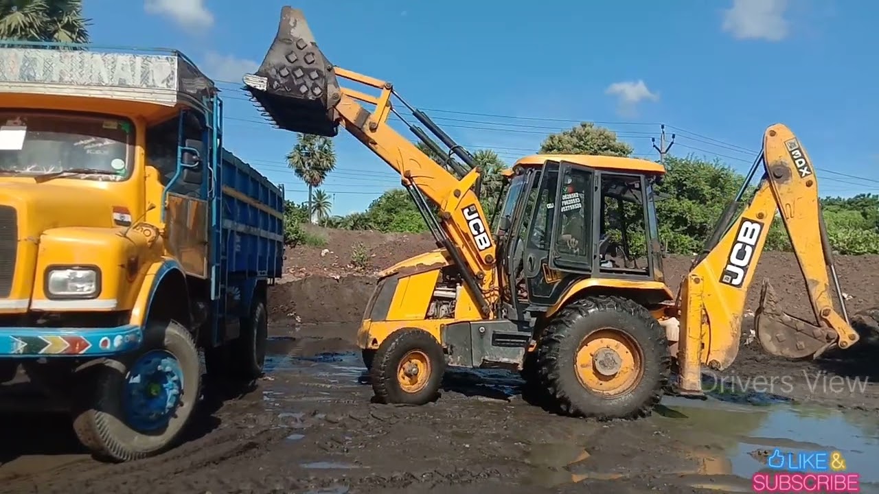 JCB 3DX Loading black sand in TATA SK TIPPER| OVER LOAD|CIVIL WORK|SLAG ...