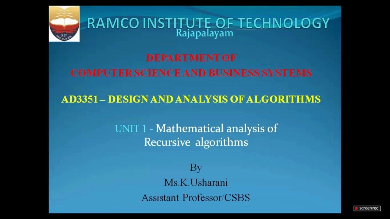 Mathematical Analysis of Recursive Algorithms - YouTube