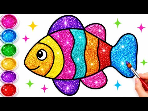 🐠 Learn Colors with Glitter Fish ✨🌈 | Easy Drawing, Painting & Coloring for Kids & Toddlers 🎨