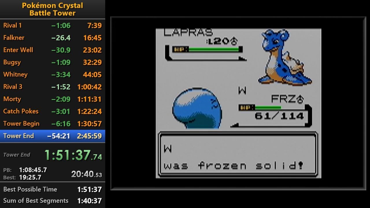 Pokémon Crystal Battle Tower speedrun in 1:57:57 (RTA) - YouTube