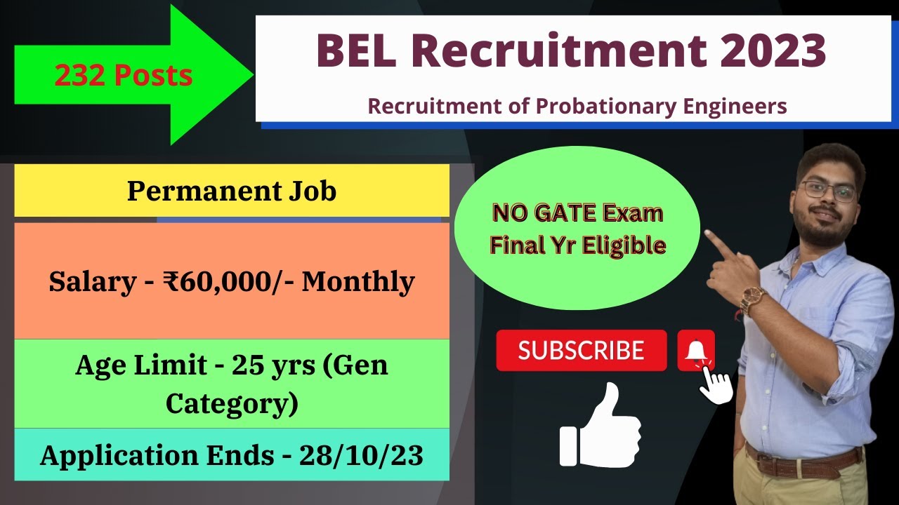 BEL Recruitment 2023 || 232 Posts || Salary - 60,000/- P.M ...