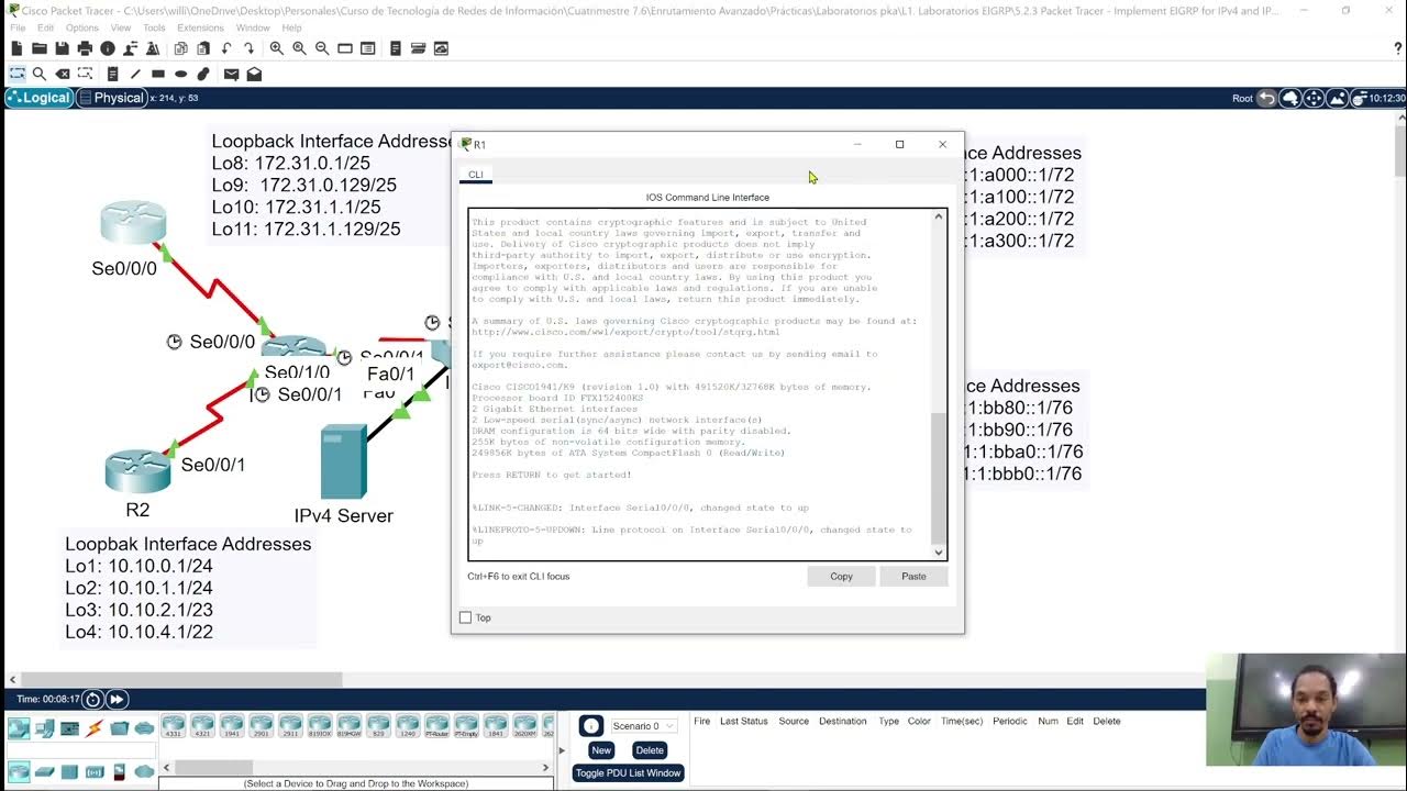 Laboratorio 5.2.3 Packet Tracer - Implement EIGRP for IPv4 and IPv6 - YouTube