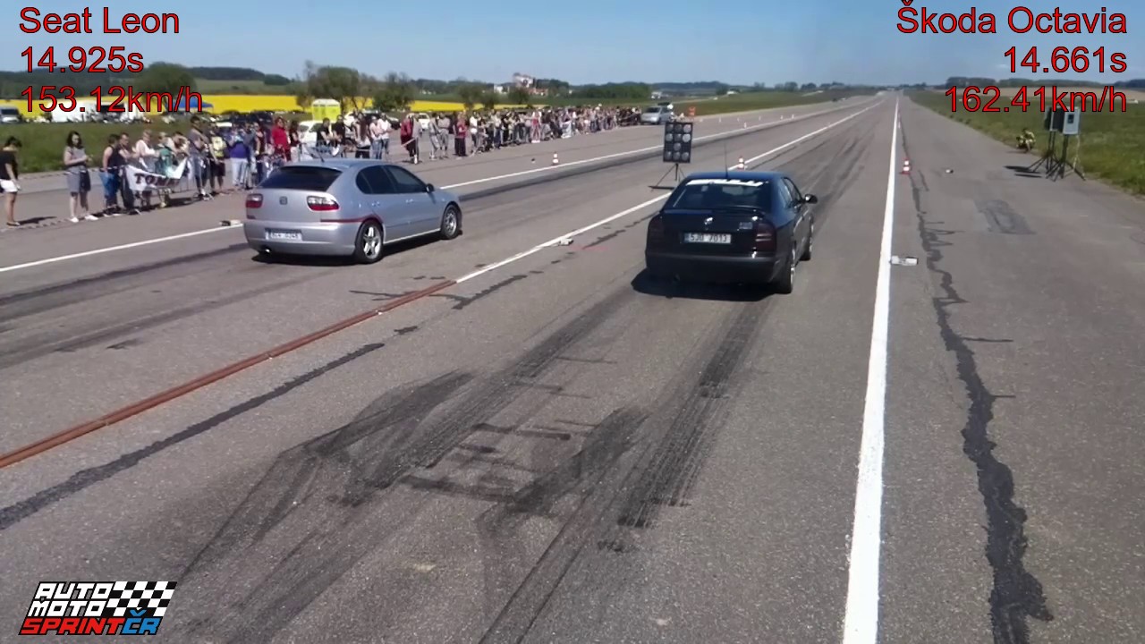 Seat Leon vs. Škoda Octavia Drag Race 1/4M (402m), Kámen u Pacova, 27.5 ...