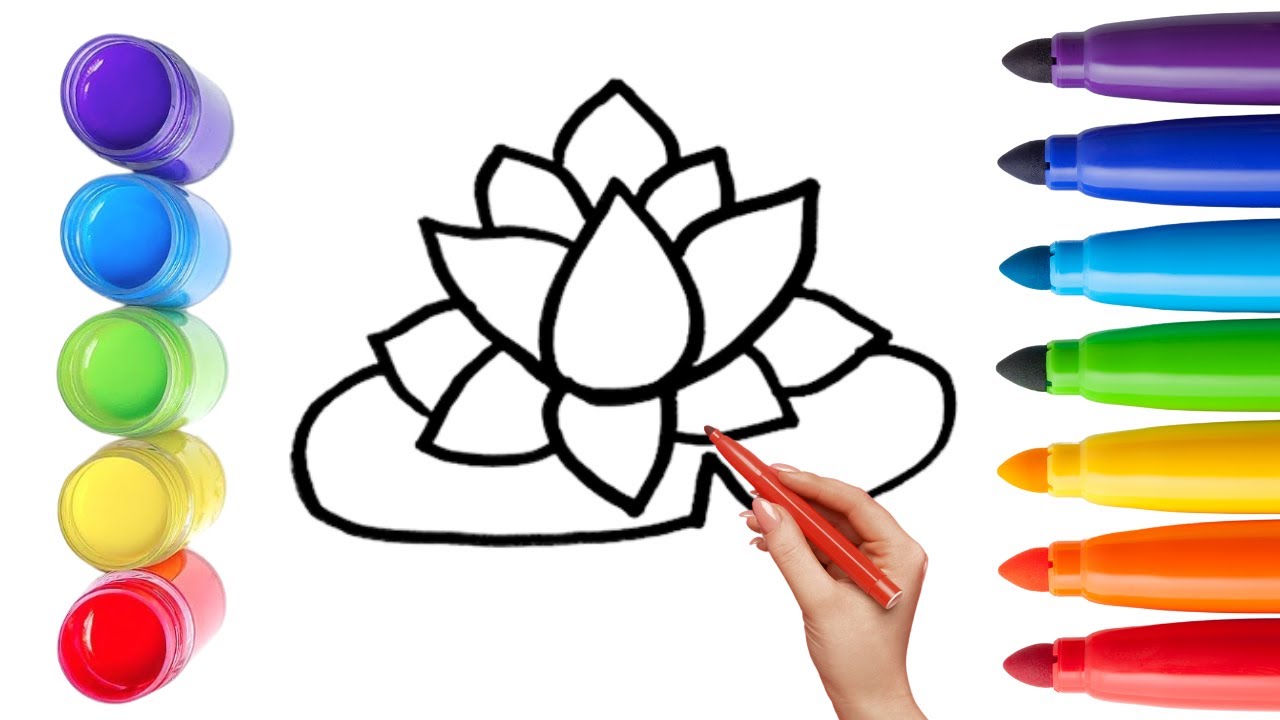 How To Draw cute lotus flower Drawing, Painting & Coloring For Kids and ...