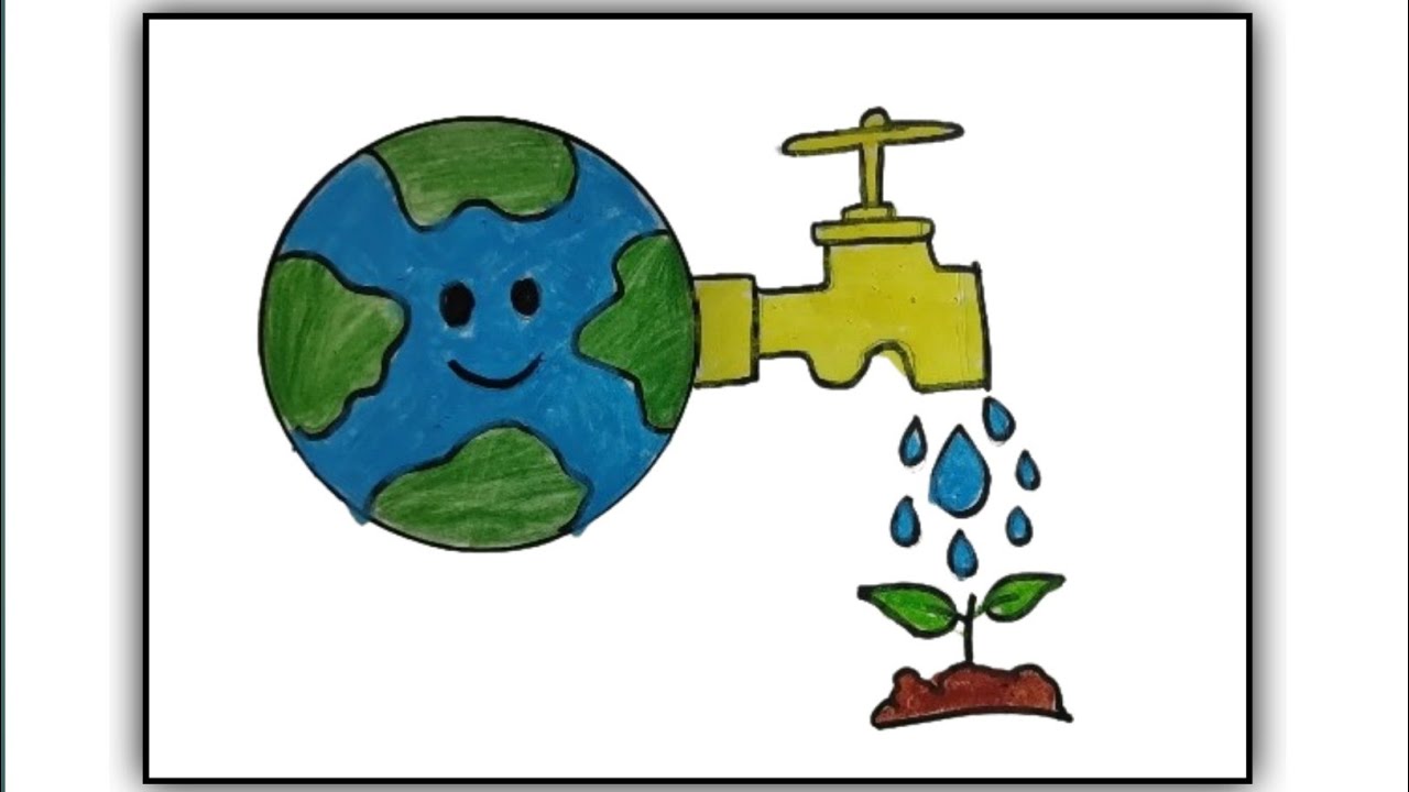 How to Draw the Earth Saving a Plant with Water | Environmental Art ...