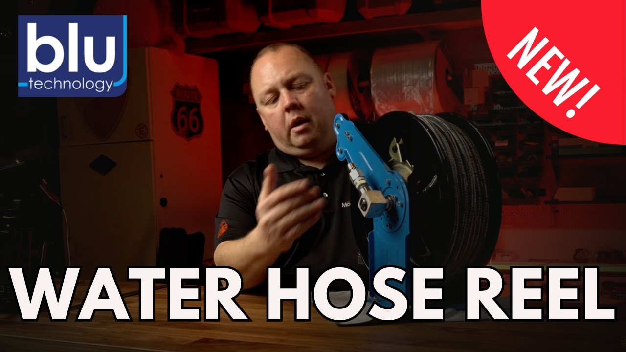 All New! 50' Stainless RV Drinking Water Hose Reel - Blu Technology - YouTube