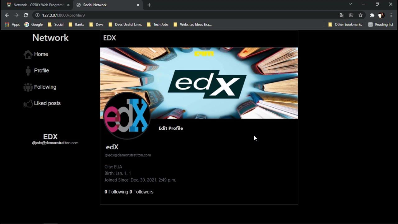 CS50w Web Programming - Network - Project 4 - YouTube