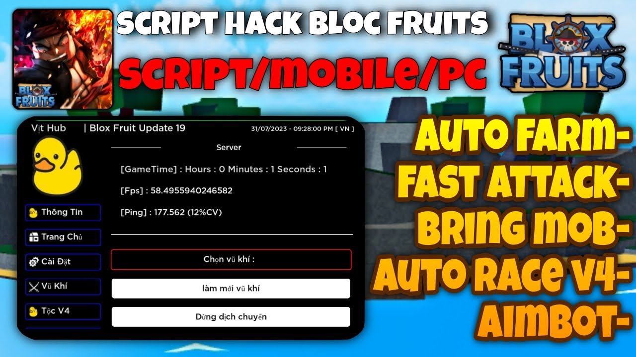 [ROBLOX] SCRIPT HACK BLOX FRUIT TRÊN ĐIỆN THOẠI vịt hub | AUTO FARM ...