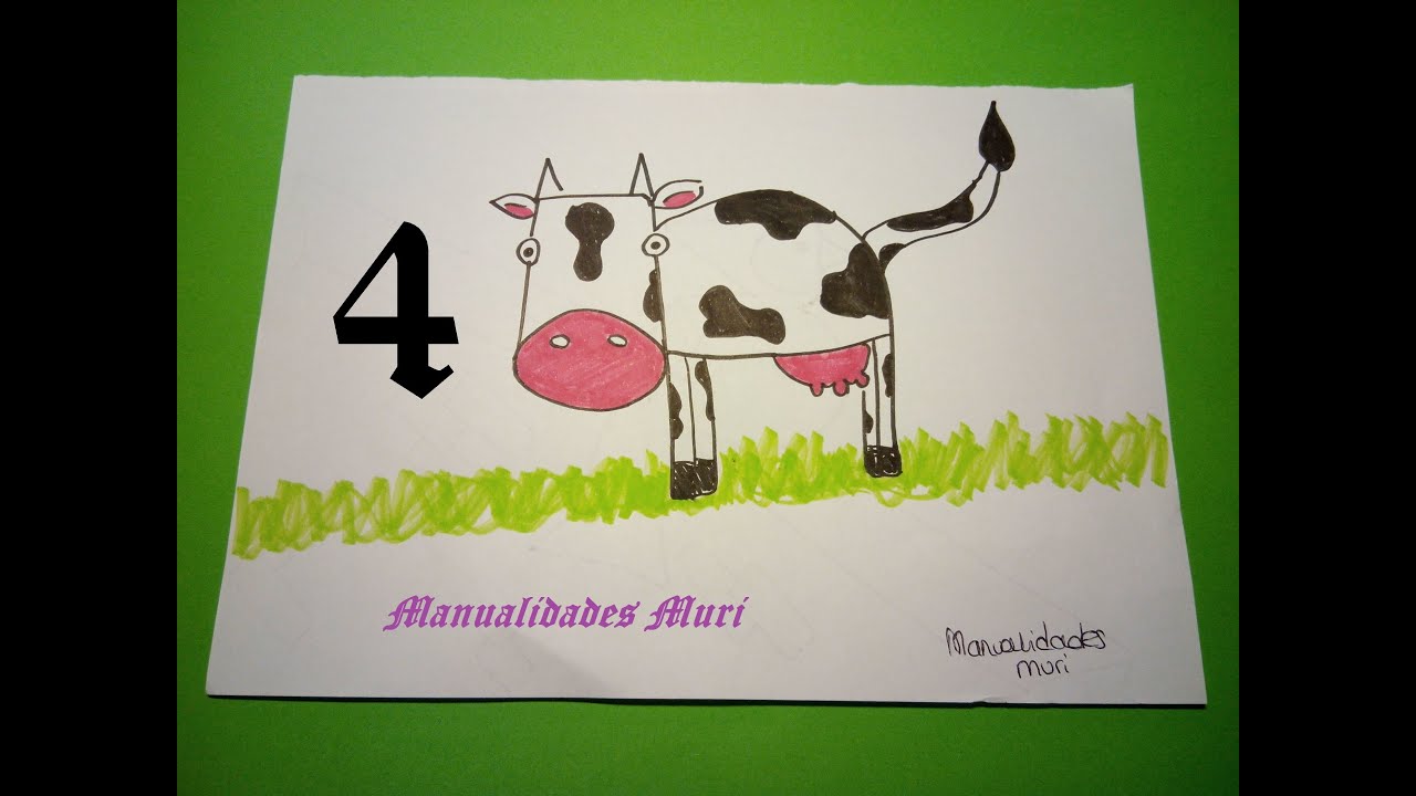 Manualidades. Aprende a dibujar con números: Vaca con el 4 - YouTube