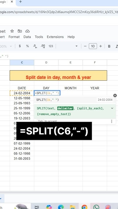 How to Split Date into Day, Month, Year in Excel and googlesheet || #Excel #Shortcut #trick # ...