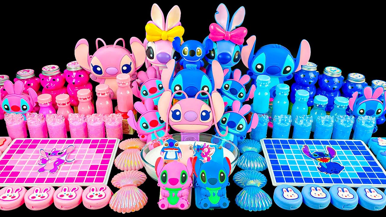 Stitch Slime Mixing ASMR 💗💙 Oddly Satisfying Slime | Mixing Slime with ...
