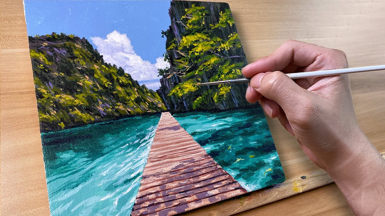 Island Lake Bridge / Acrylic Painting / Correa Art - YouTube