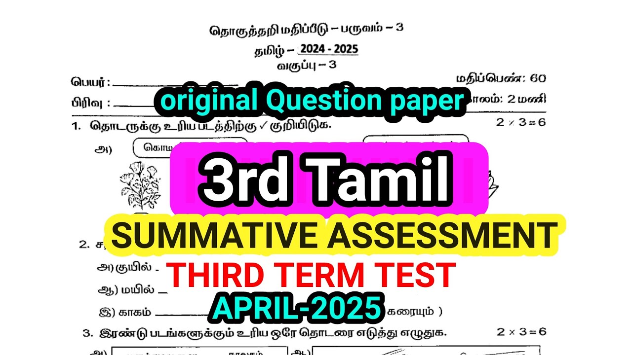 3rd Std Tamil Third term Summative Assessment test April-2025 original ...