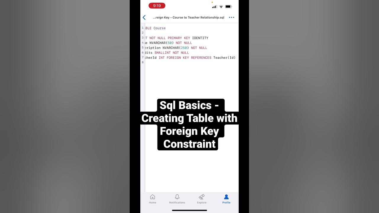 Sql For Beginners Creating A Table With A Foreign Key Constraint Sqltutorial Youtube