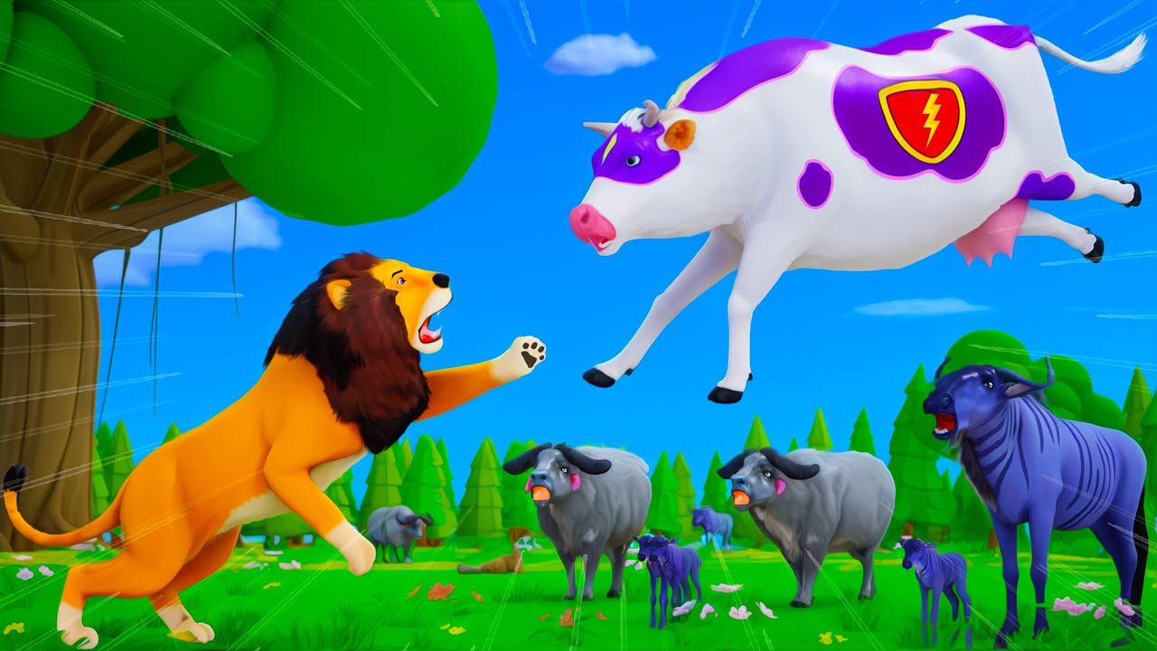 Epic Super Cow Adventures | Super Cow Saves Animals from Lion ...