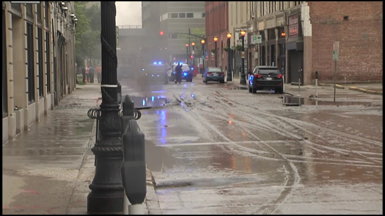 Manhole explosion, water main break on Bridge St. in Springfield - YouTube