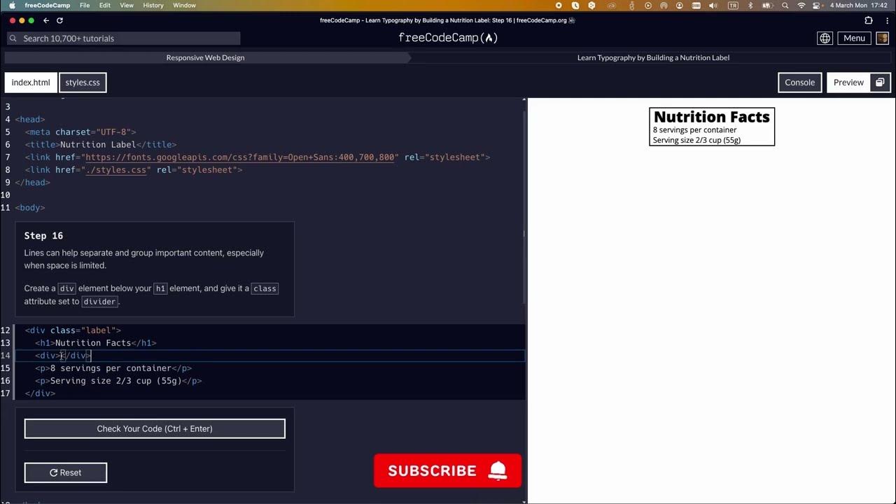 Learn Typography By Building A Nutrition Label Step 16 Freecodecamp Learncss Typography