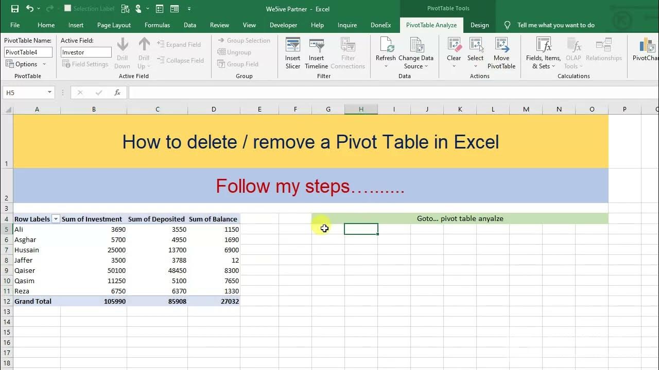 How To Delete A Pivot Table In Excel How To Remove Pivot Table On Excel Pivot Table Excel