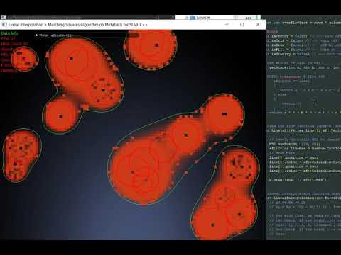 Linear Interpolation + Marching Squares algorithm on Metaballs for SFML C++ - YouTube